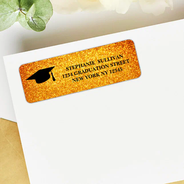 Elegant Gold Glitter Graduation Return Address Label | Zazzle
