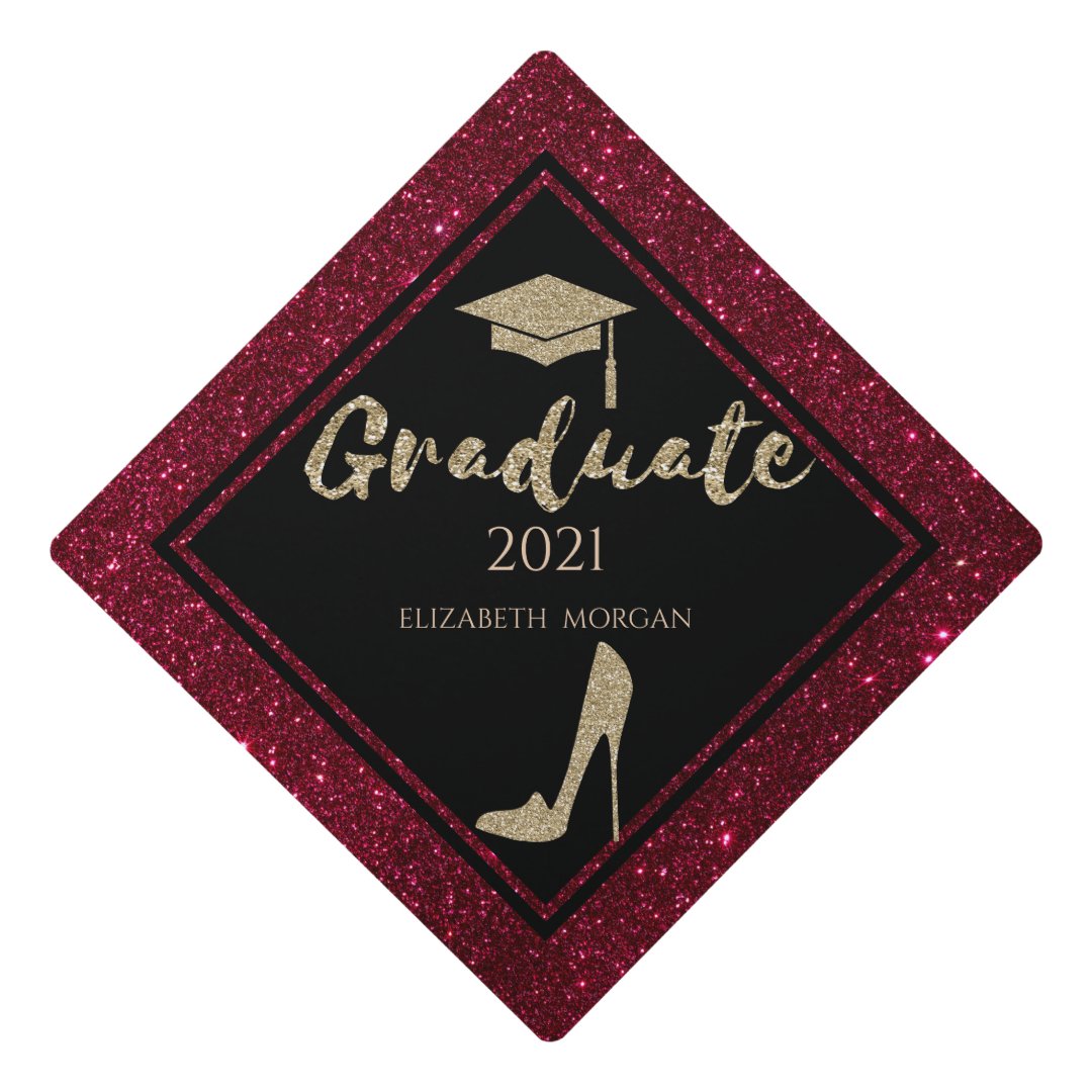 Elegant Gold Glitter High Heels,Red Graduation Cap Topper | Zazzle