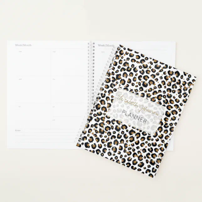 Elegant Gold Glitter Leopard Pattern Planner | Zazzle