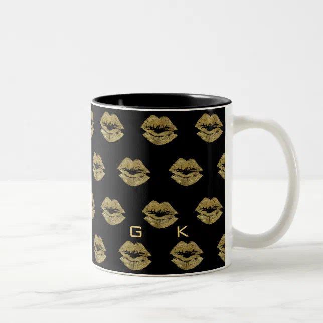 Elegant Gold Glitter Lips Pattern Two-Tone Coffee Mug | Zazzle
