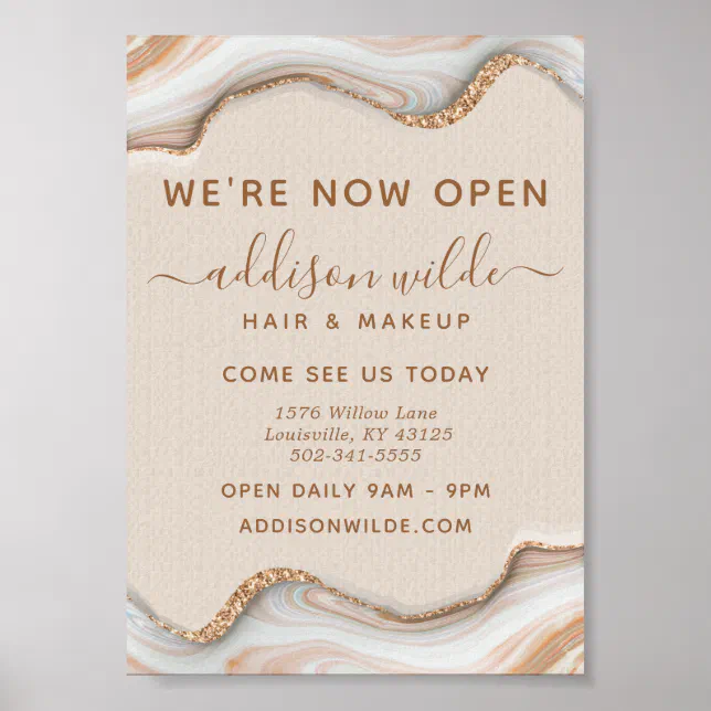 Elegant Gold Glitter Marble Agate Modern Business Poster | Zazzle