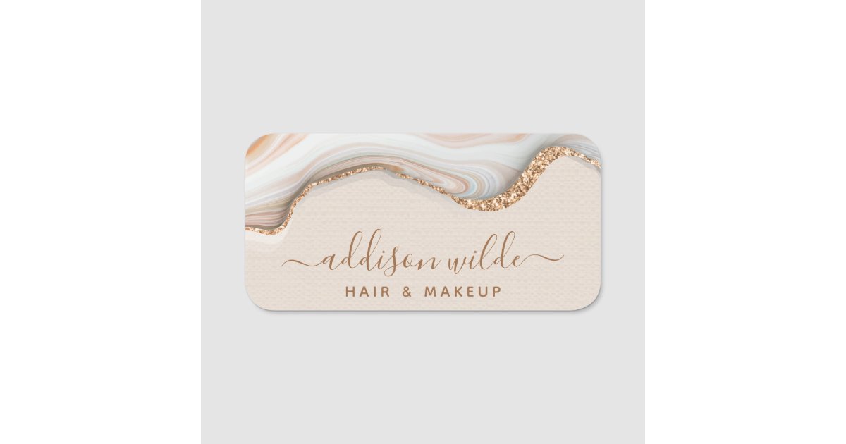 Elegant Gold Glitter Marble Agate Modern Chic Name Tag | Zazzle