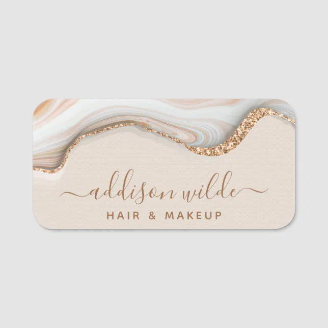 Elegant Gold Glitter Marble Agate Modern Chic Name Tag | Zazzle