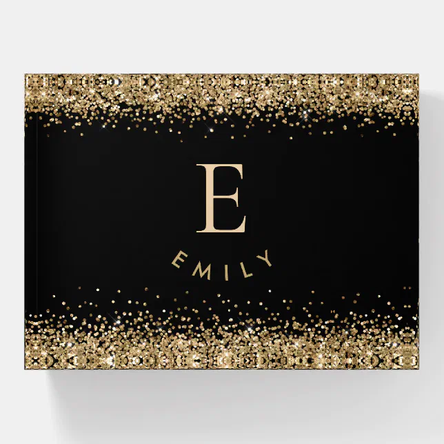 Elegant Gold Glitter Monogram Name Initial Black Paperweight | Zazzle