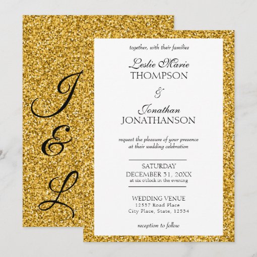 Elegant Gold Glitter Party Wedding Invitation | Zazzle
