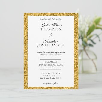 Elegant Gold Glitter Party Wedding Invitation | Zazzle