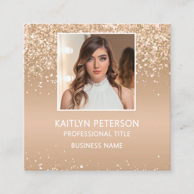 Elegant Gold Glitter Photo QR Code Square Business Card | Zazzle