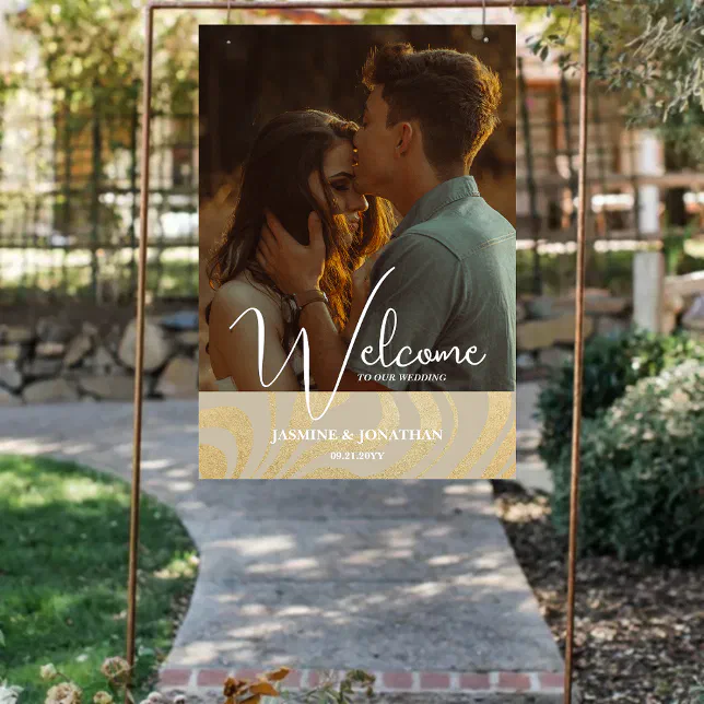 Elegant Gold Glitter Photo Wedding Welcome Sign | Zazzle