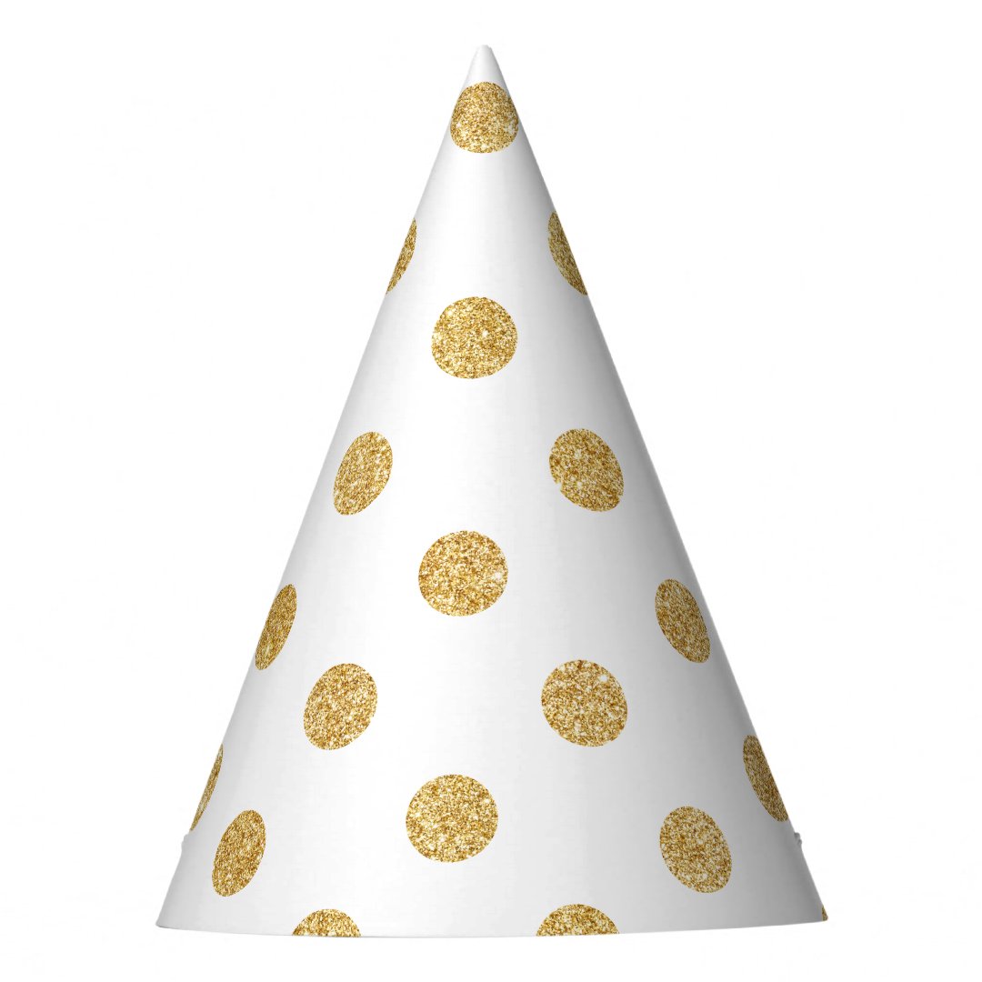 Elegant Gold Glitter Polka Dots Pattern Party Hat | Zazzle