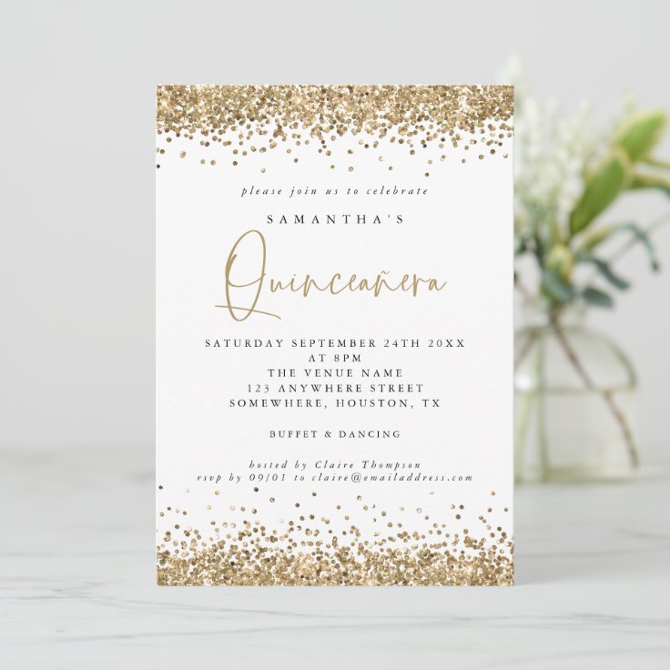 Elegant Gold Glitter Quinceañera 15th Party Invitation | Zazzle