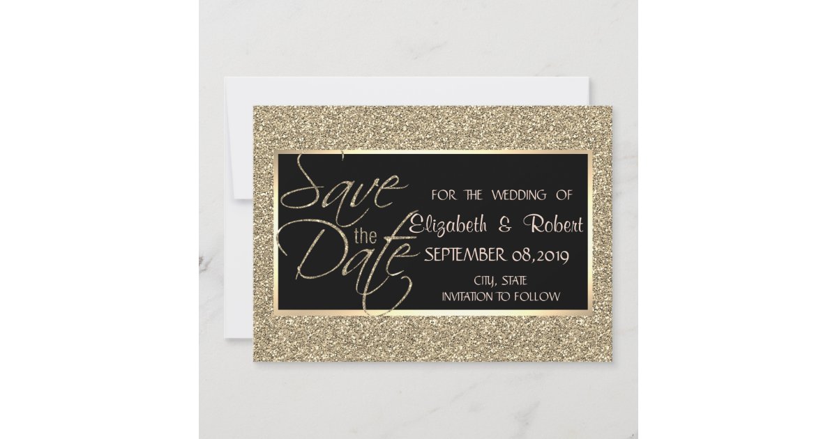 Elegant Gold Glitter Save The Date | Zazzle