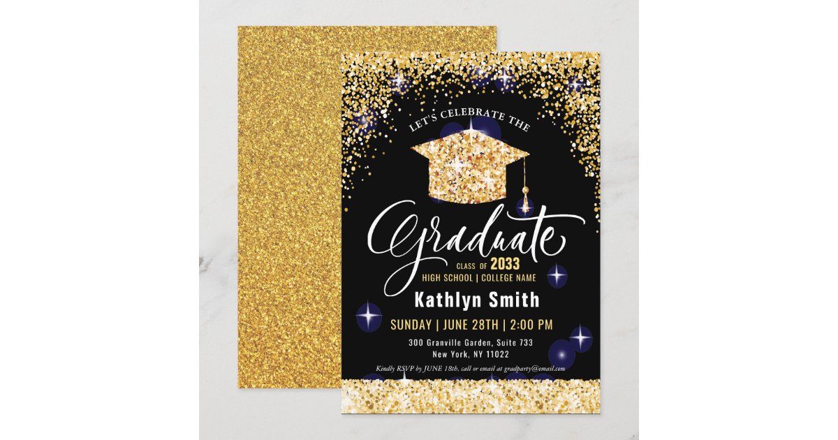 Elegant Gold Glitter Script Graduation Invitation | Zazzle