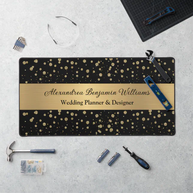 Elegant Gold Glitter Sparkle Black Stylish Desk Mat | Zazzle