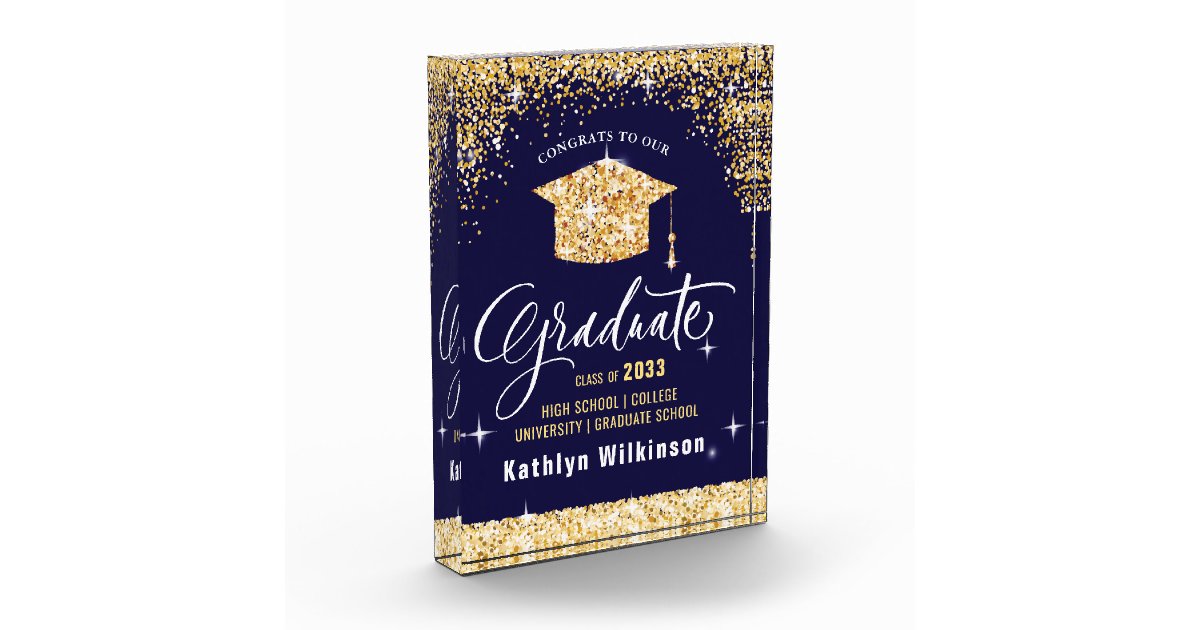Elegant Gold Glitter Sparkling Graduation Photo Block | Zazzle