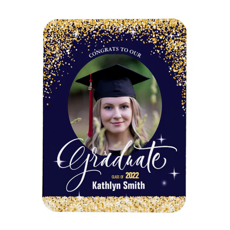 Elegant Gold Glitter Sparkling Graduation Photo Magnet | Zazzle