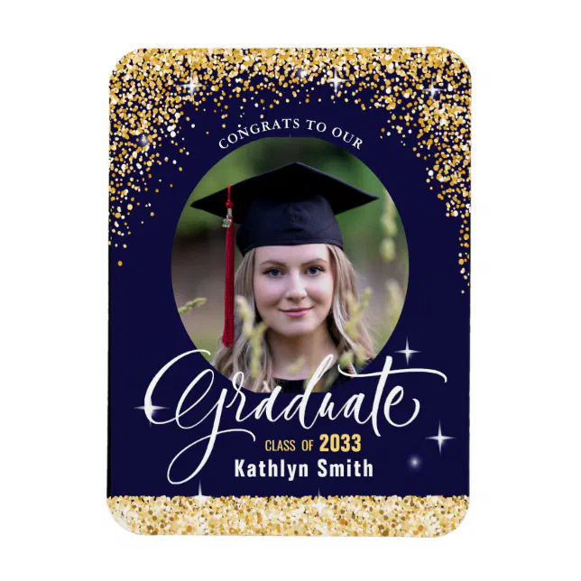 Elegant Gold Glitter Sparkling Graduation Photo Magnet | Zazzle