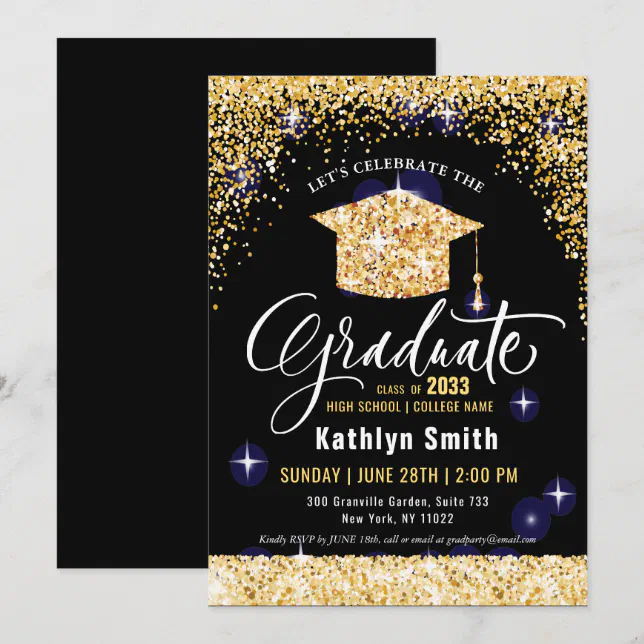 Elegant Gold Glitter Sparkly Graduation Invitation | Zazzle