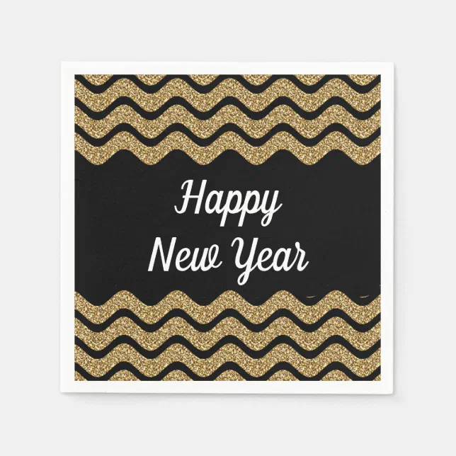 Elegant Gold Glitter Stripes New Year's Napkins | Zazzle