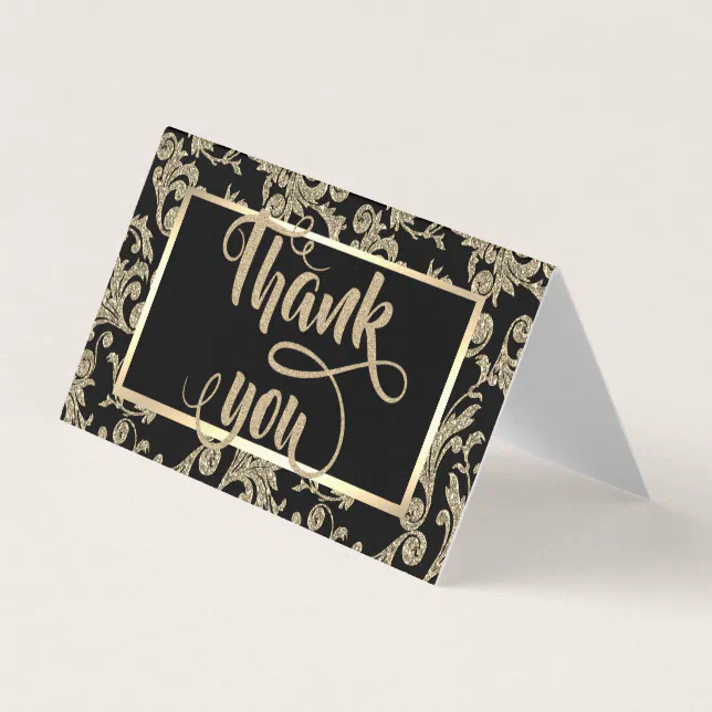 Elegant Gold Glitter Swirls Thank You Card | Zazzle