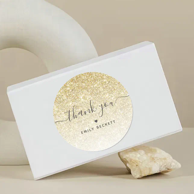 Elegant Gold Glitter Thank You Classic Round Sticker | Zazzle