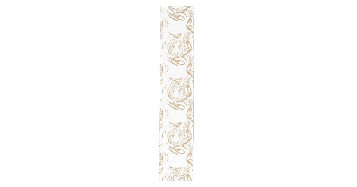 Elegant Gold Glitter Tiger Print White Design Medium Table Runner | Zazzle