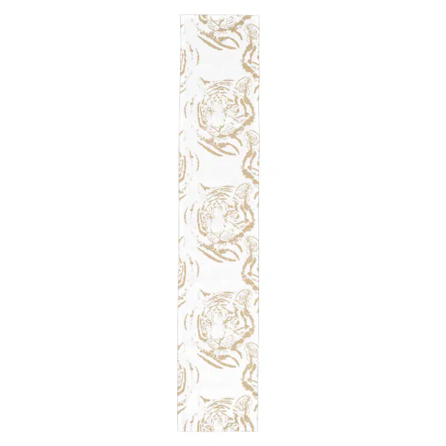 Elegant Gold Glitter Tiger Print White Design Medium Table Runner | Zazzle