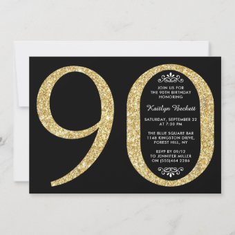 Elegant Gold Glitter Typography 90th Birthday Invitation | Zazzle