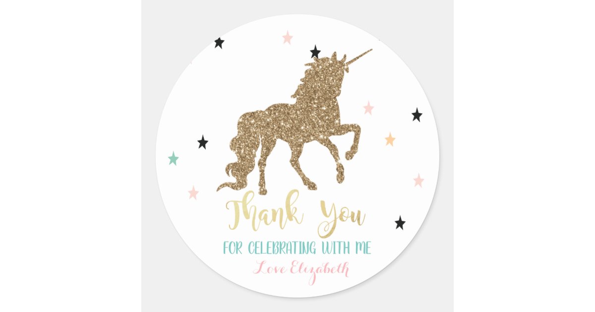 Elegant Gold Glitter Unicorn, Stars Classic Round Sticker | Zazzle