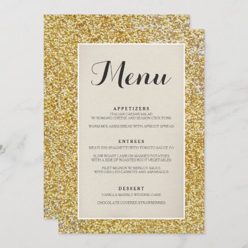 Elegant Gold Glitter Wedding Menu Card | Zazzle