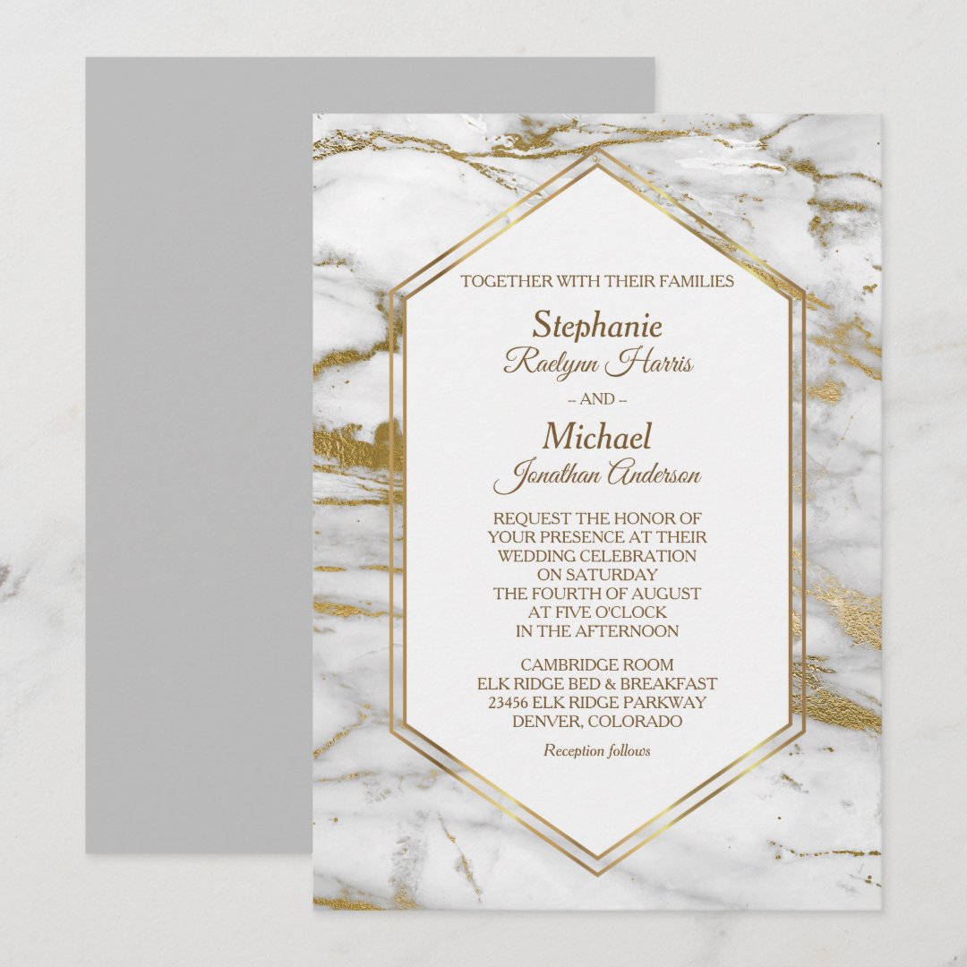 Elegant Gold Glitter White Marble Wedding Invitation | Zazzle