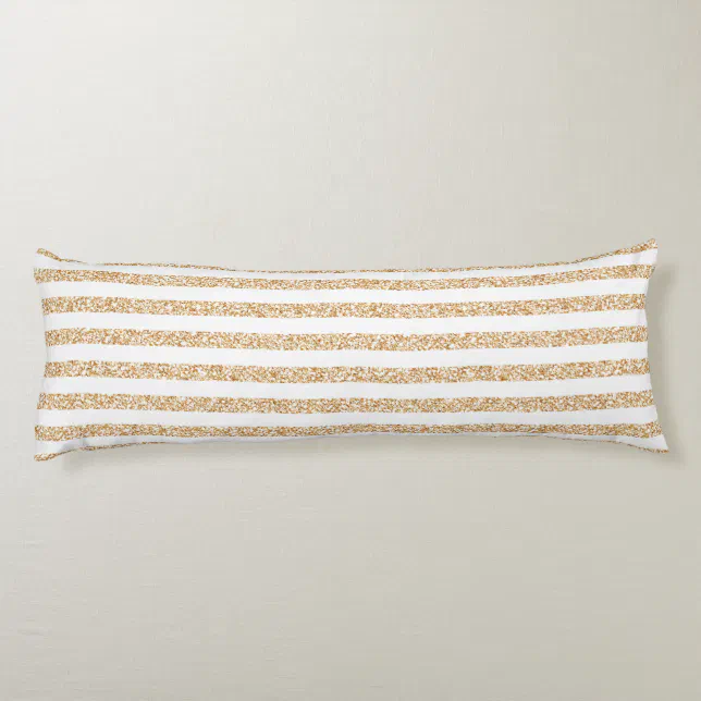 Elegant Gold Glitter White Stripe Chic Pattern Body Pillow | Zazzle