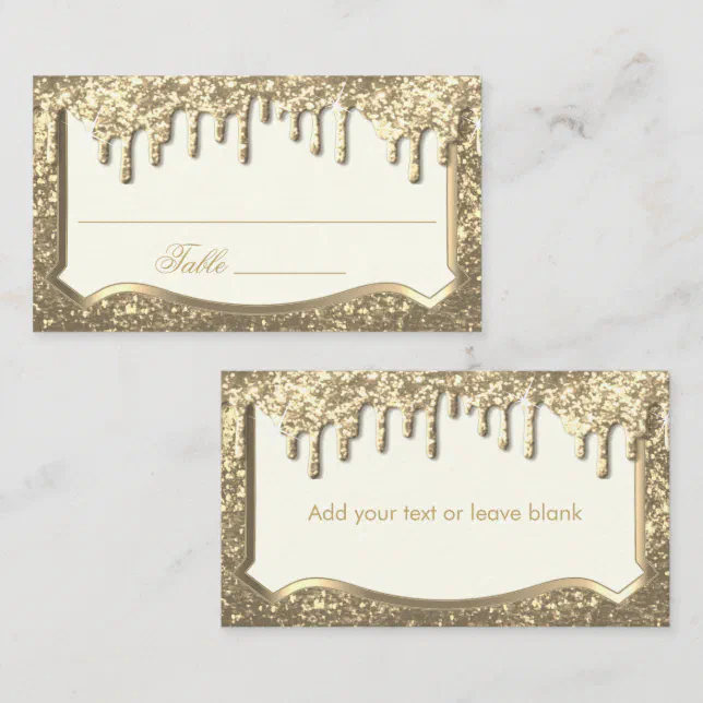 Elegant Gold Glitter with a Gold Drip Design Place Card | Zazzle