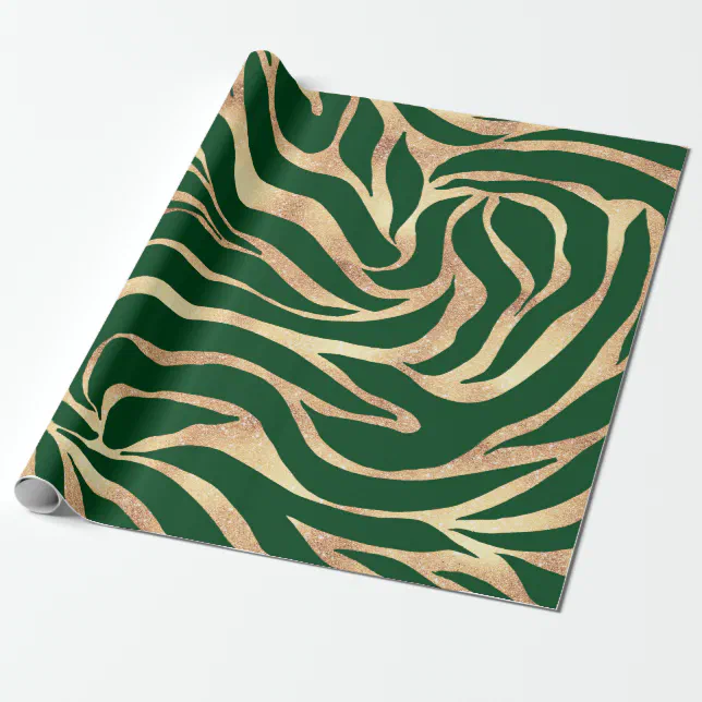 Elegant Gold Glitter Zebra Green Animal Print Wrapping Paper | Zazzle
