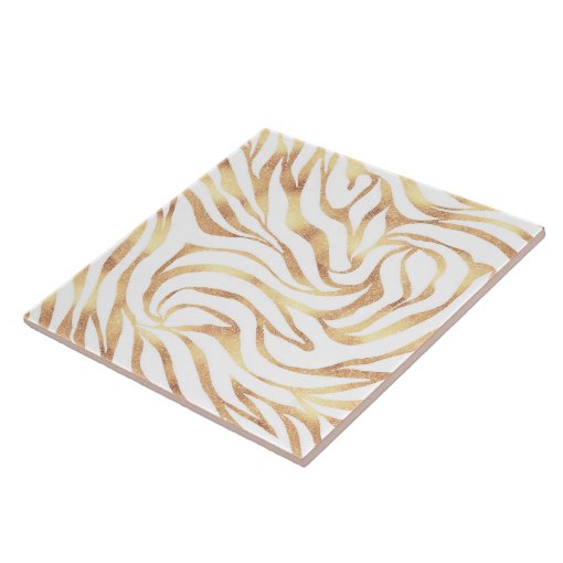Elegant Gold Glitter Zebra White Animal Print Ceramic Tile | Zazzle