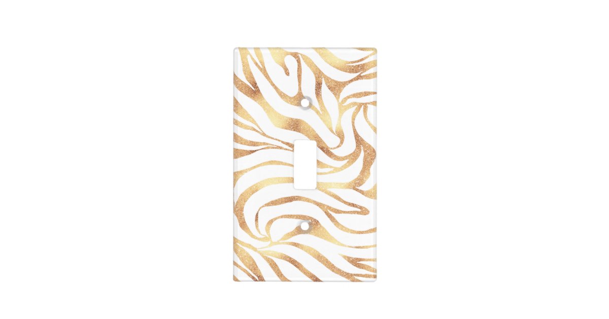 Elegant Gold Glitter Zebra White Animal Print Light Switch Cover | Zazzle