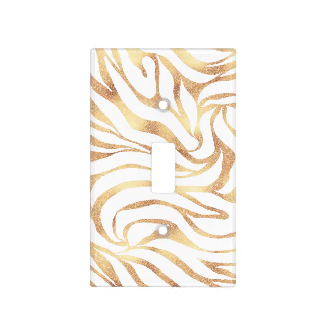 Elegant Gold Glitter Zebra White Animal Print Light Switch Cover | Zazzle
