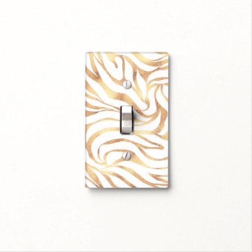 Elegant Gold Glitter Zebra White Animal Print Light Switch Cover | Zazzle