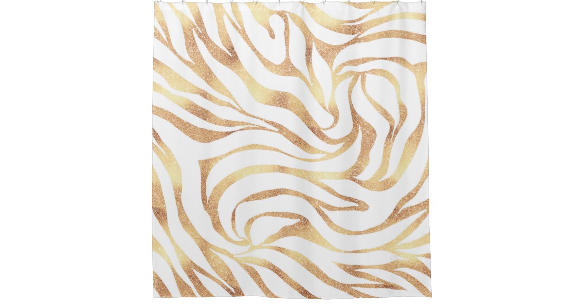 Elegant Gold Glitter Zebra White Animal Print Shower Curtain | Zazzle