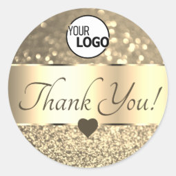 Elegant Gold Golden Glitter Stars Thank You Logo Classic Round Sticker ...