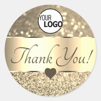 Elegant Gold Golden Glitter Stars Thank You Logo Classic Round Sticker ...