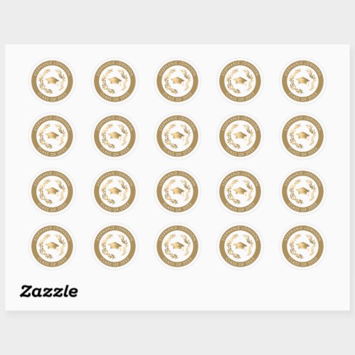 Elegant Gold Grad Cap and Wreath Class of 2023 Classic Round Sticker ...