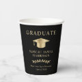 Elegant Gold Grad Cap Black Graduation Party Paper Cups | Zazzle