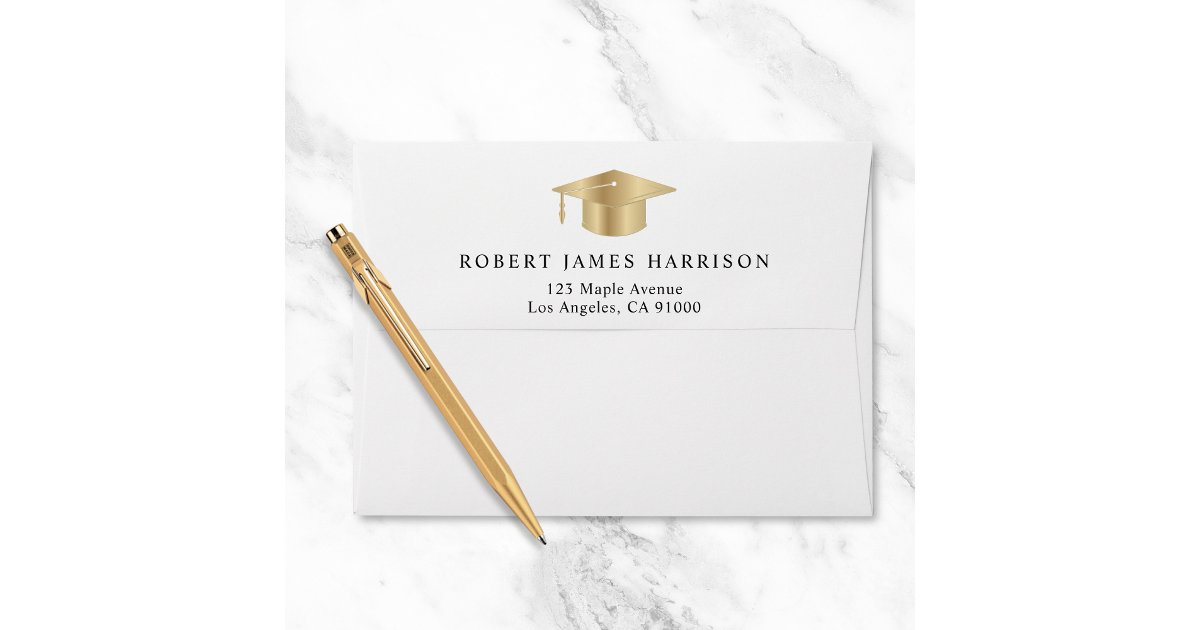 Elegant Gold Grad Cap Graduation Return Address Envelope | Zazzle
