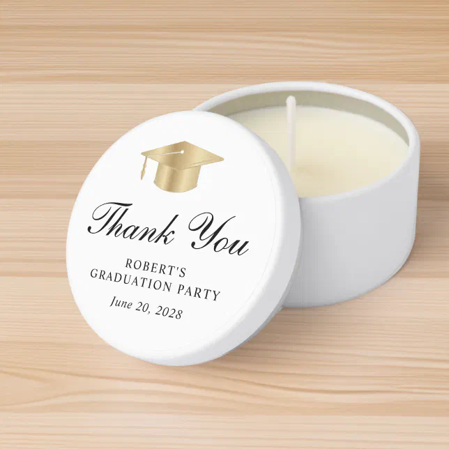 Elegant Gold Grad Cap Graduation Thank You Mini Candle Favors | Zazzle