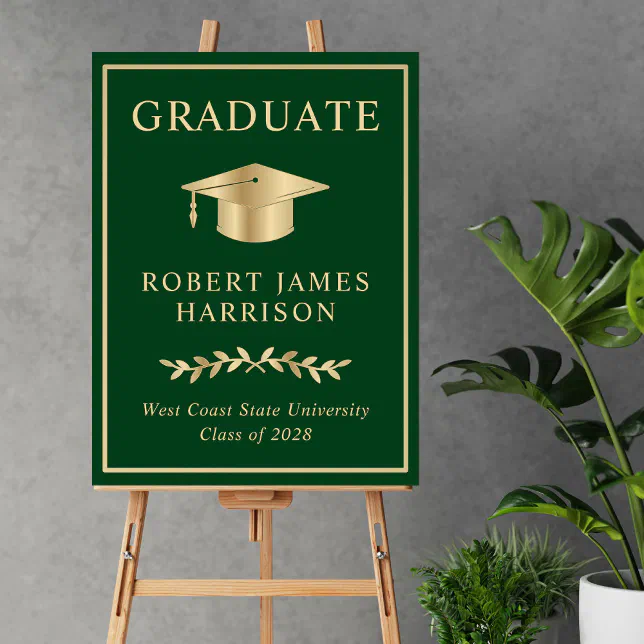 Elegant Gold Grad Cap Green Graduation Welcome Foam Board | Zazzle