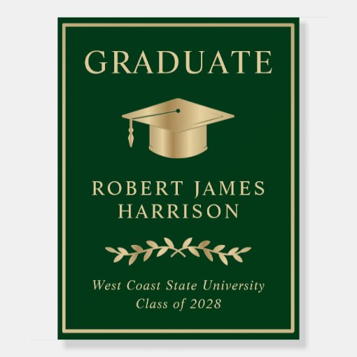 Elegant Gold Grad Cap Green Graduation Welcome Foam Board | Zazzle