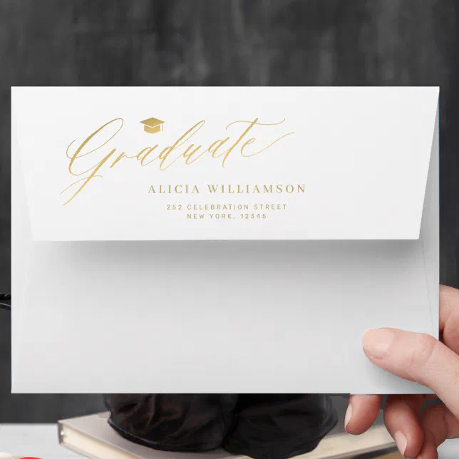 Elegant gold graduate graduation invitation envelope | Zazzle