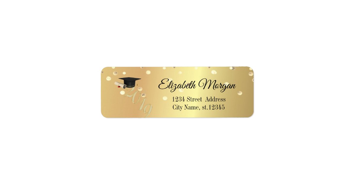 Elegant Gold Graduation Cap, Confetti Label | Zazzle