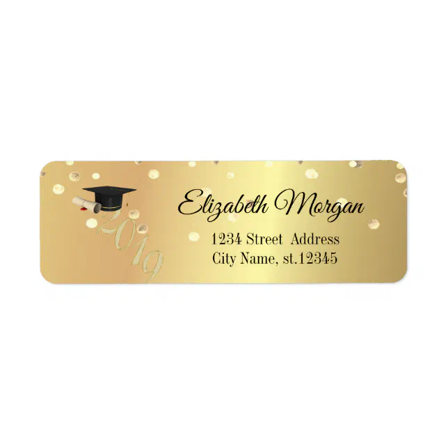 Elegant Gold Graduation Cap, Confetti Label | Zazzle