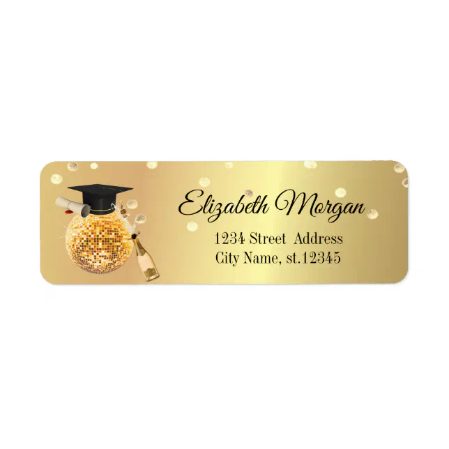 Elegant Gold Graduation Cap,Disco Ball, Confetti Label | Zazzle